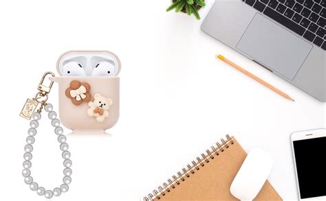 Cute Airpod Case Cartoon Lovely Bear Design With Pearl