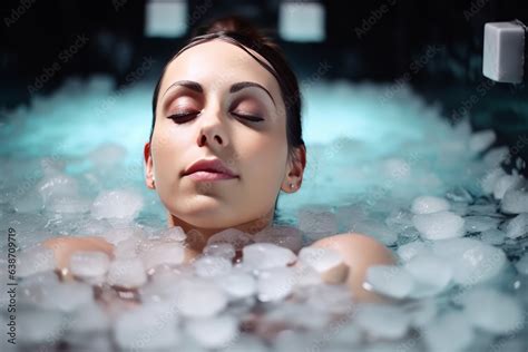 Babe Woman Floating In Ice Bath Filled With Cubes Of Ice AI Stock Photo Adobe Stock