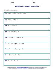 Simplify Expressions Worksheet 1 Pdf Name Date Simplify Expressions Worksheet Simplify The