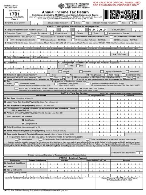 Bir Form 1701 Pdf Tax Deduction Taxes
