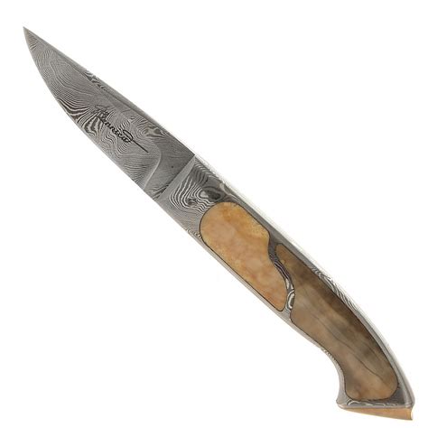 Hidden Back Pump Folding Knife In Damascus And Marine Ivory By Charlie Bennica