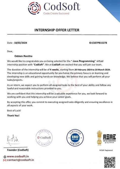 Codesoftinternship Javadevelopment Techjourneybegins Ranitha Oddam