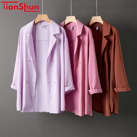 Jual Tianshun Ungu Coklat Merah Muda Putih Hijau Hitam Biru Korea Blazer Wanita Lengan Panjang