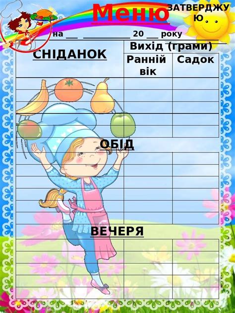 Шаблони меню для ЗДО Дошкілля