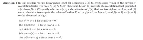 Solved Question In This Problem We Use Linearization L P Chegg Com