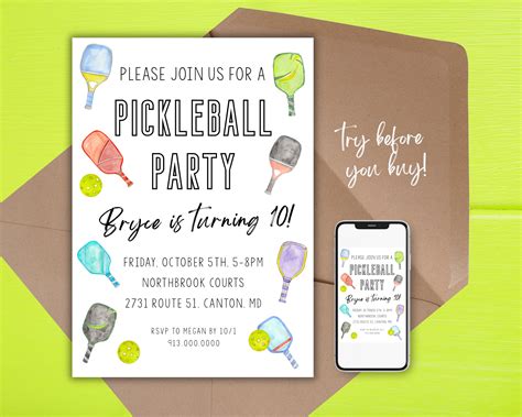 Pickleball Birthday Party Invitation Template Pickleball Birthday