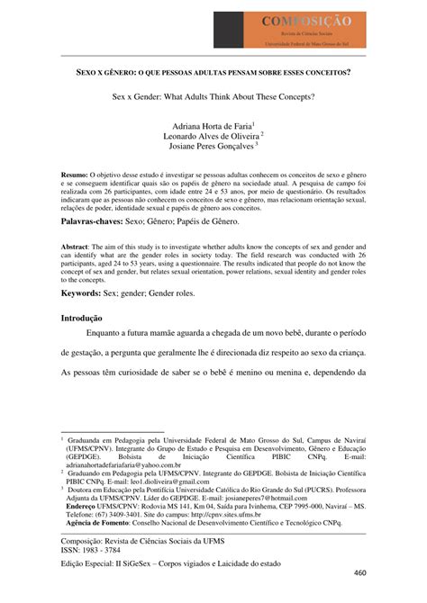 PDF SEXO X GÊNERO O QUE PESSOAS ADULTAS PENSAM SOBRE ESSES CONCEITOS Sex x Gender What