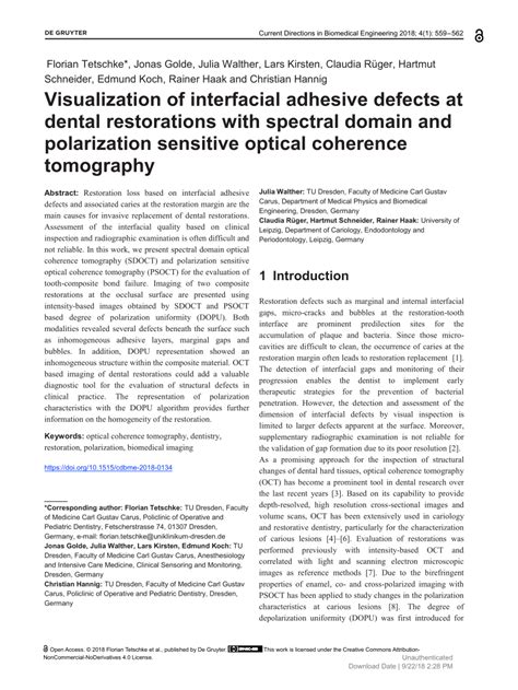 Pdf Visualization Of Interfacial Adhesive Defects At Dental Restorations With Spectral Domain