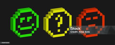 복셀 아트 이모티콘 나쁜 기분과 좋은 기분의 품질 물음표 설문 조사 개념 아이콘 화가 나고 화가 났다 픽셀 Y2k 트렌디하고