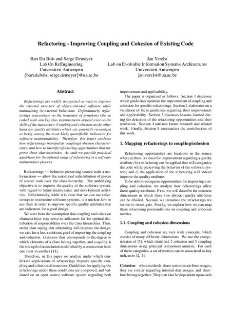 Pdf Refactoring Improving Coupling And Cohesion Of Existing Code