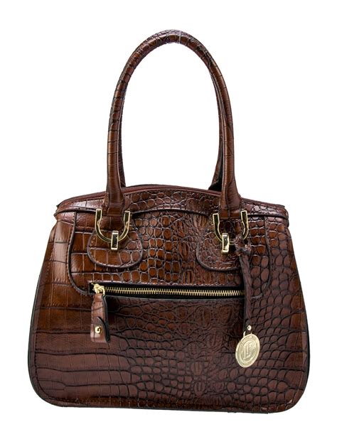 London Fog Embossed Leather Shoulder Bag Brown Shoulder Bags