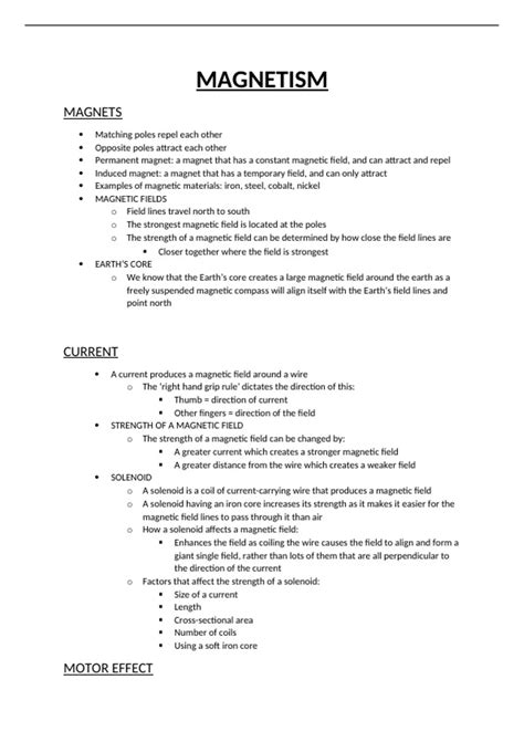 Summary Aqa Gcse Physics Combined Science Magnetism Notes Science