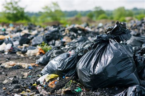 A Vast Garbage Dump Site Overwhelmed With Heaps Of Black Plastic Bags Illustrating The