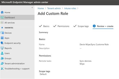 how to create a custom role in intune