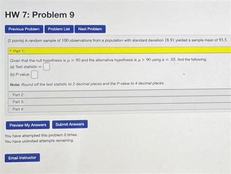 Solved Hw 7 Problem 9 Previous Probler Problem List Next