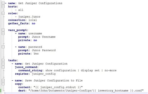 ansible playbook to get configs not working r juniper