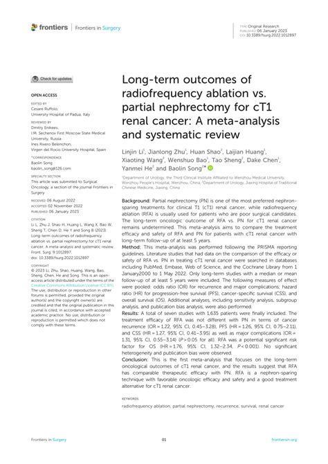 Pdf Long Term Outcomes Of Radiofrequency Ablation Vs Partial Nephrectomy For Ct1 Renal Cancer