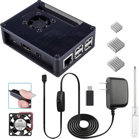 Amazon Com Smraza Case For Raspberry Pi B With Fan RPI Heatsinks V A Power Supply For
