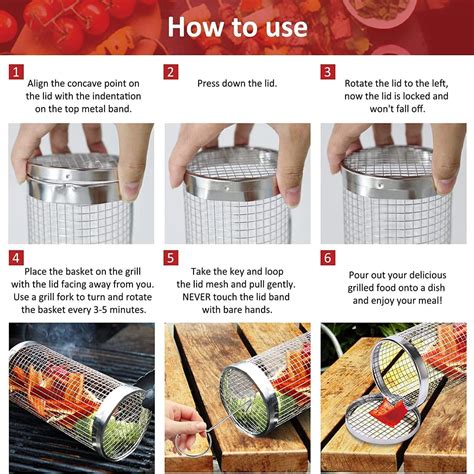 Stainless Steel Rolling Bbq Grill Basket For Vegetables Fish Meats