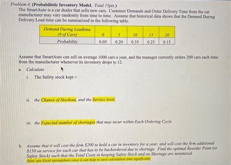 Solved Problem Probabilistic Inventory Model Total Chegg