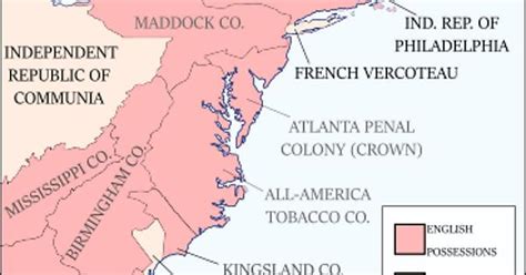 Alternate History Map Of East Coast Companies Of English North America