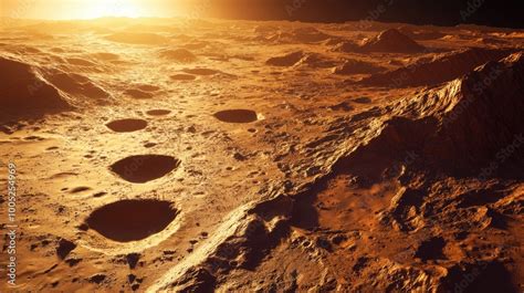 Mars Surface With Deep Valleys Craters And Rocky Outcrops Illuminated