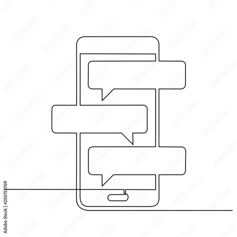 Continuous Line Drawing Of Chat Message On Smartphone Mobile Phone
