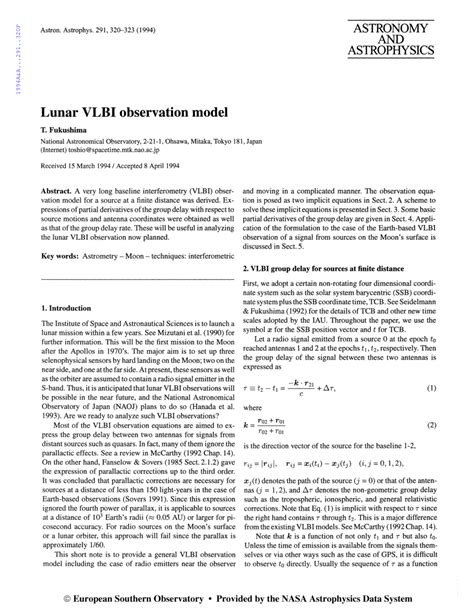 Pdf Lunar Vlbi Observation Model