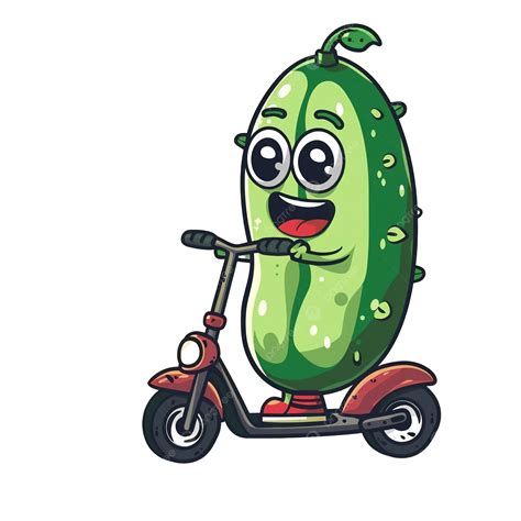 평면 스타일 디자인의 귀여운 오이 캐릭터 마스코트 승마 스쿠터 고립 된 만화 마스코트 스쿠터를 타고 오토바이 타기 Png 일러스트 및 이미지 에 대한 무료 다운로드
