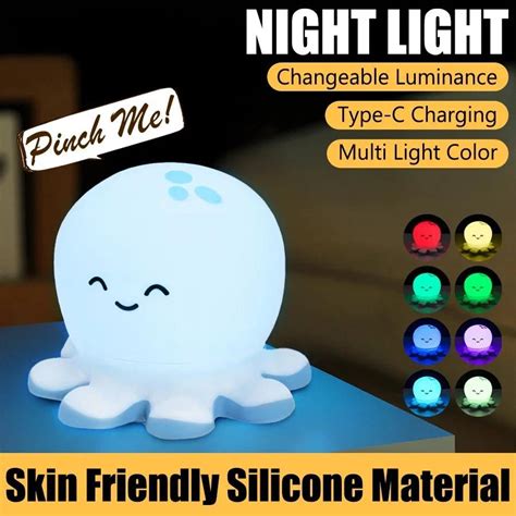 7colors Led Night Light Cute Octopus Whale Silicone Lamp Rechargeable
