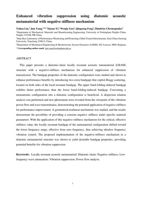 Pdf Enhanced Vibration Suppression Using Diatomic Acoustic Metamaterial With Negative