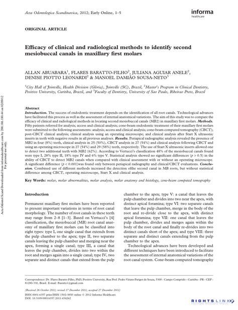 Pdf Efficacy Of Clinical And Radiological Methods To Identify Second Mesiobuccal Canals In