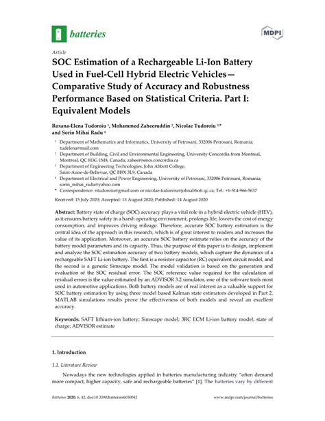 Pdf Soc Estimation Of A Rechargeable Li Ion Battery Used In Fuel Cell