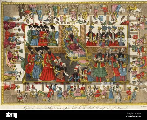 Fath Ali Shah Qajar Shah De Perse Assis Sur Son Trône De Lit Avec