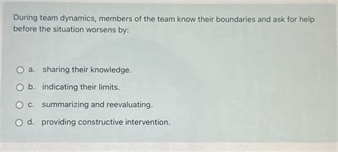 solved during team dynamics members of the team know their