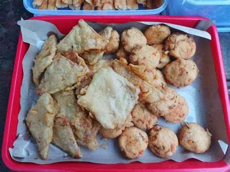 A Variety Of Traditional Indonesian Fried Snacks With A Crispy Coating