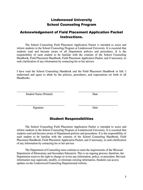 Fillable Online Lindenwood This Field Placement Application Packet Is