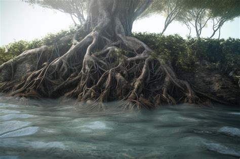 Premium AI Image A Tree With Roots In The Water