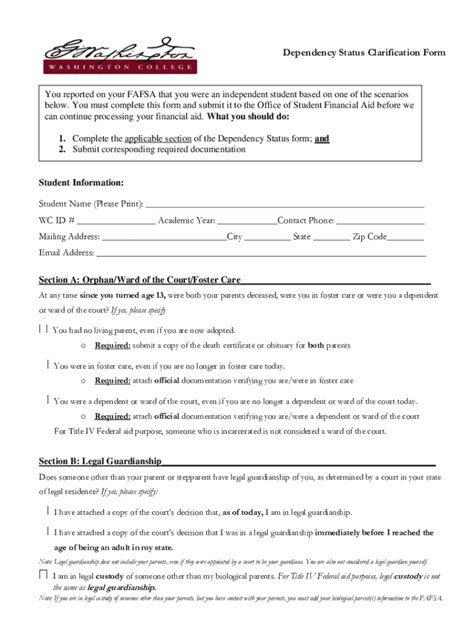 Fillable Online Dependency Status Clarification Form Washington
