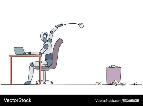 Single Continuous Line Drawing Robot Typing Vector Image