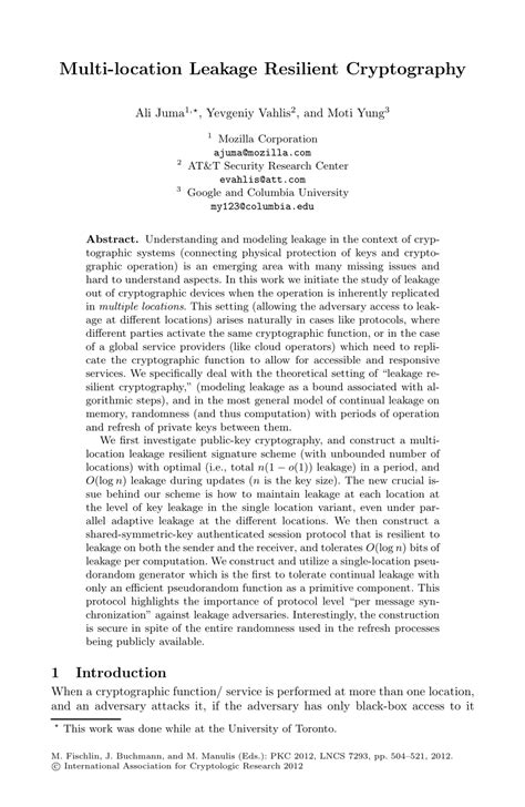 Pdf Multi Location Leakage Resilient Cryptography