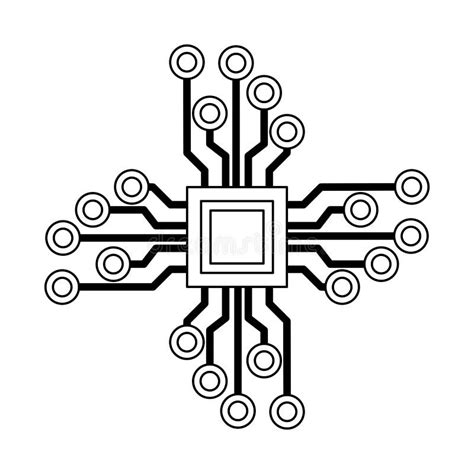 Microschip Technology Symbol Isolated In Black And White Stock Vector
