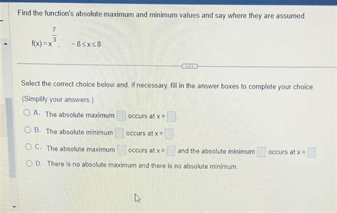 solved find the function s absolute maximum and minimum