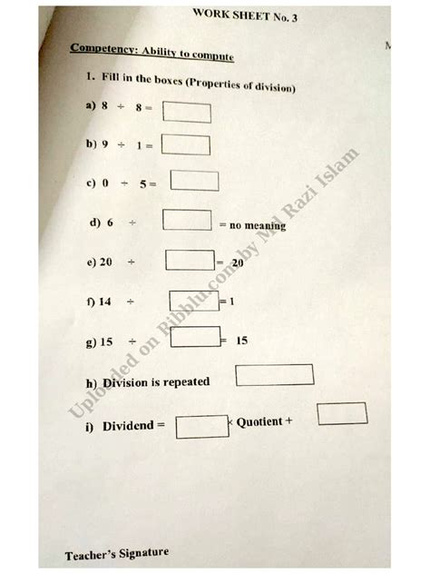 Division Sums For Class 3 Maths Worksheet 2020 Pdf