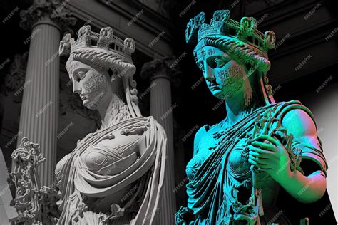 Premium Photo Mixing Classical Statuary With Cyberpunck Vaporart The
