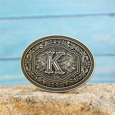 Personalized Western Scroll Belt Buckle With Custom Initial
