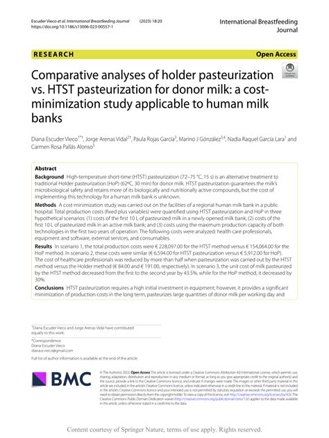 Pdf Comparative Analyses Of Holder Pasteurization Vs Htst Pasteurization For Donor Milk A
