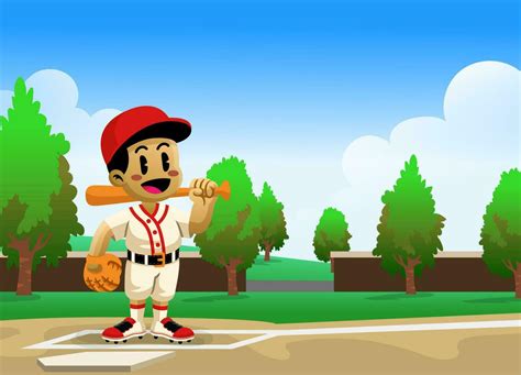 Dibujos Animados Niño Jugando Béisbol En Campo 33261818 Vector En Vecteezy