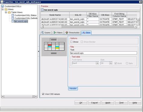 Create DB Customized SQL Result Workspace