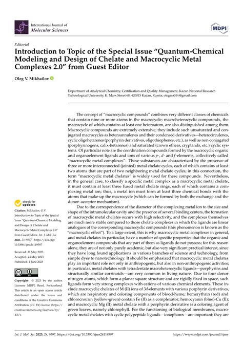 Pdf Introduction To Topic Of The Special Issue “quantum Chemical Modeling And Design Of